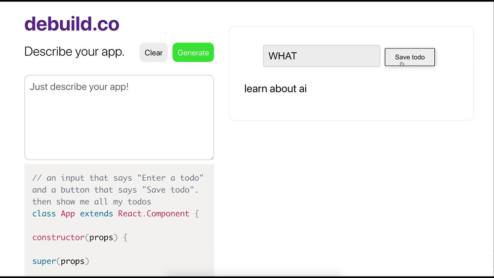 Debuild — AI інструмент для генерації коду та інтерфейсу додатка