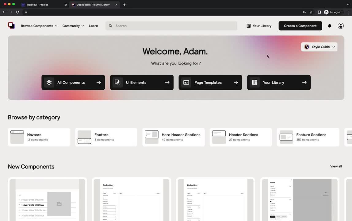 Relume Library — колекція блоків та елементів для збирання сайтів та лендінгів на Webflow