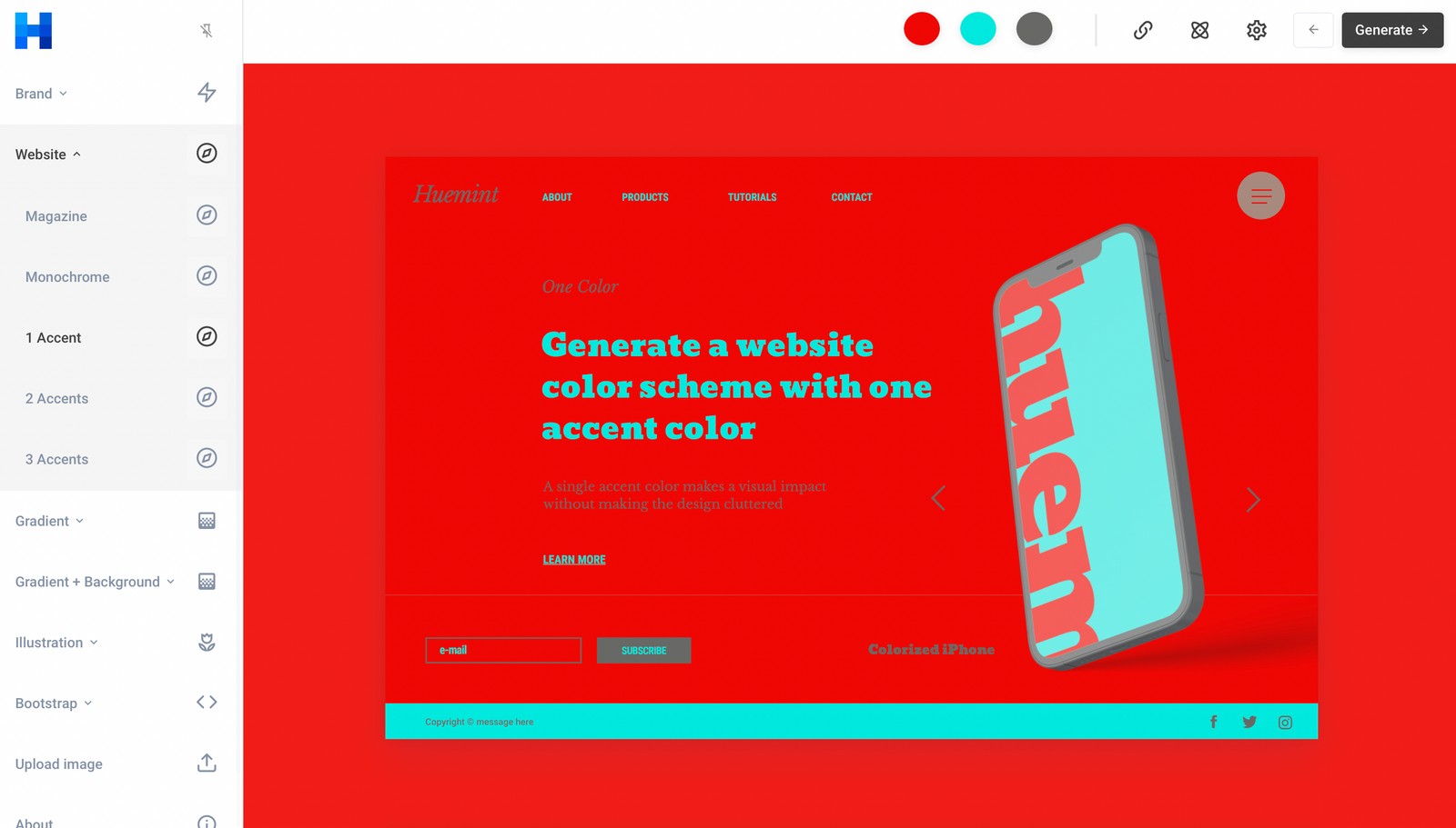 Huemint — AI генератор кольорових палітр на основі штучного інтелекту