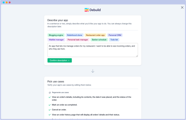 Debuild — AI інструмент для генерації коду та інтерфейсу додатка