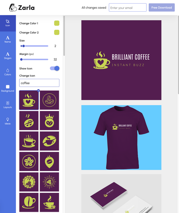 Zarla — безкоштовний генератор логотипів з можливістю налаштування